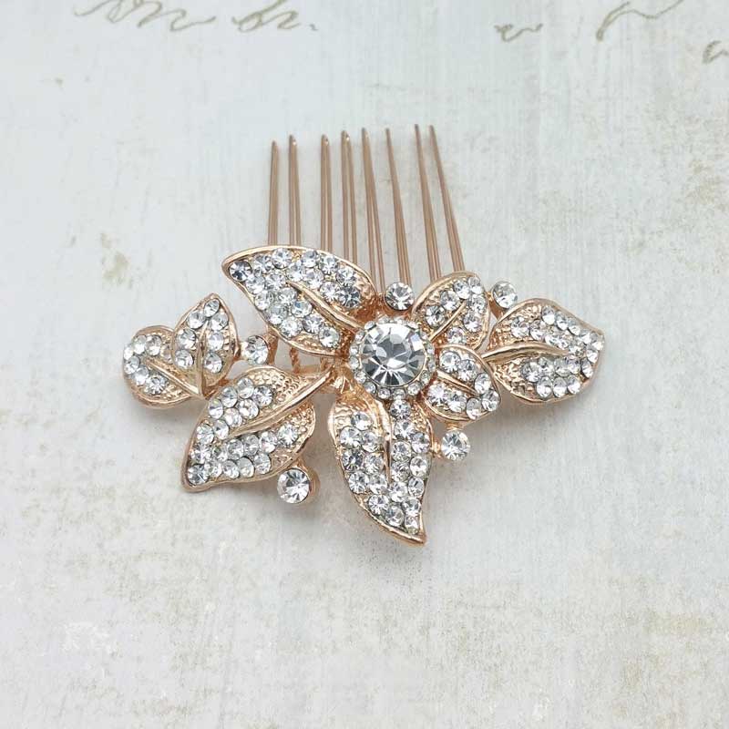 Bridal Hair Comb - Stunning Clara Comb In Rose Gold, Rhodium & Silver