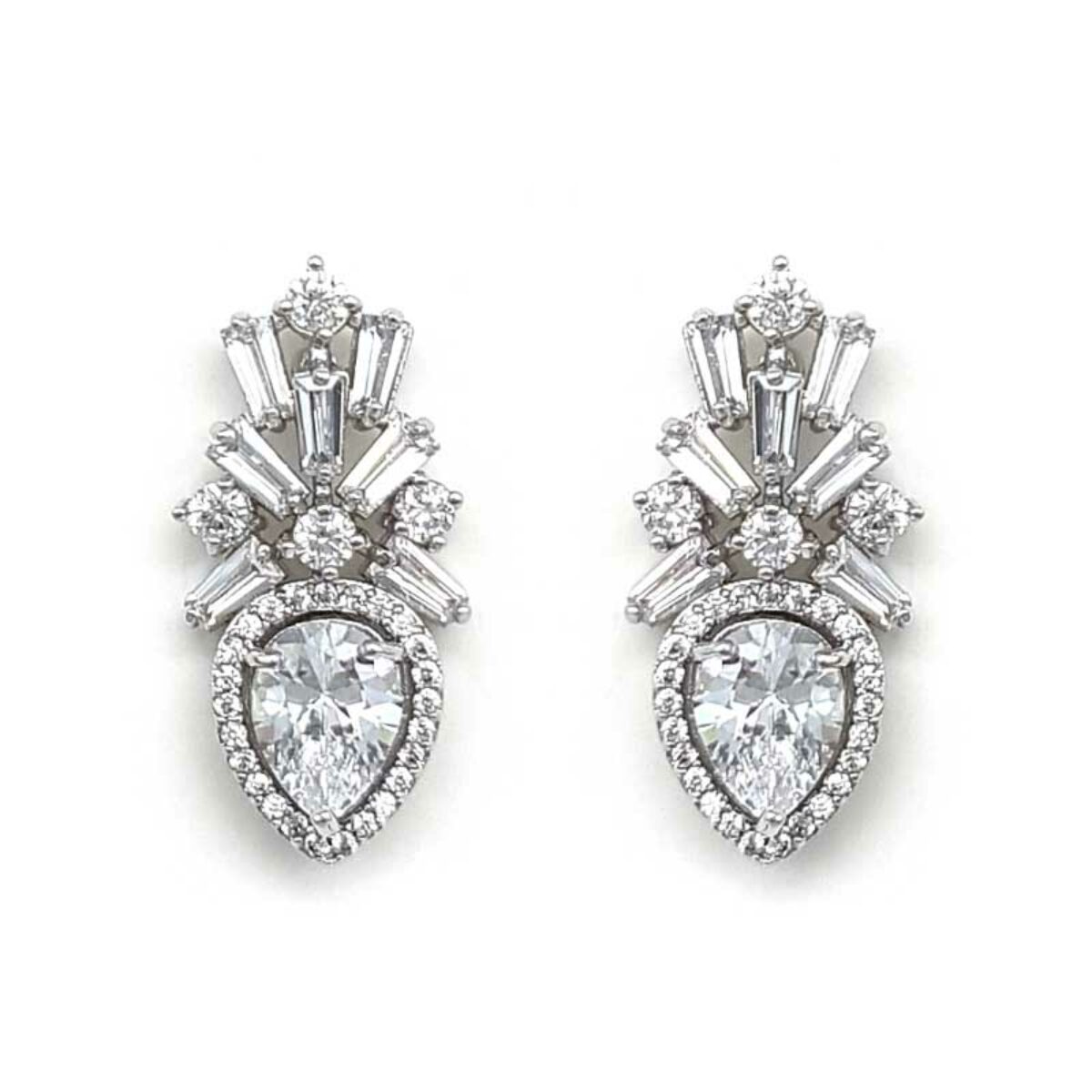 Tear Drop Bridal Stud - Intricately Detailed Silver Stud