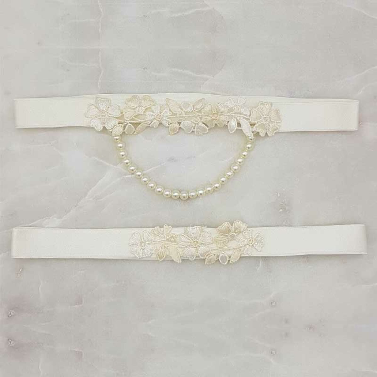 'Francine' Ivory Lace & Pearl Garter | Glam Couture
