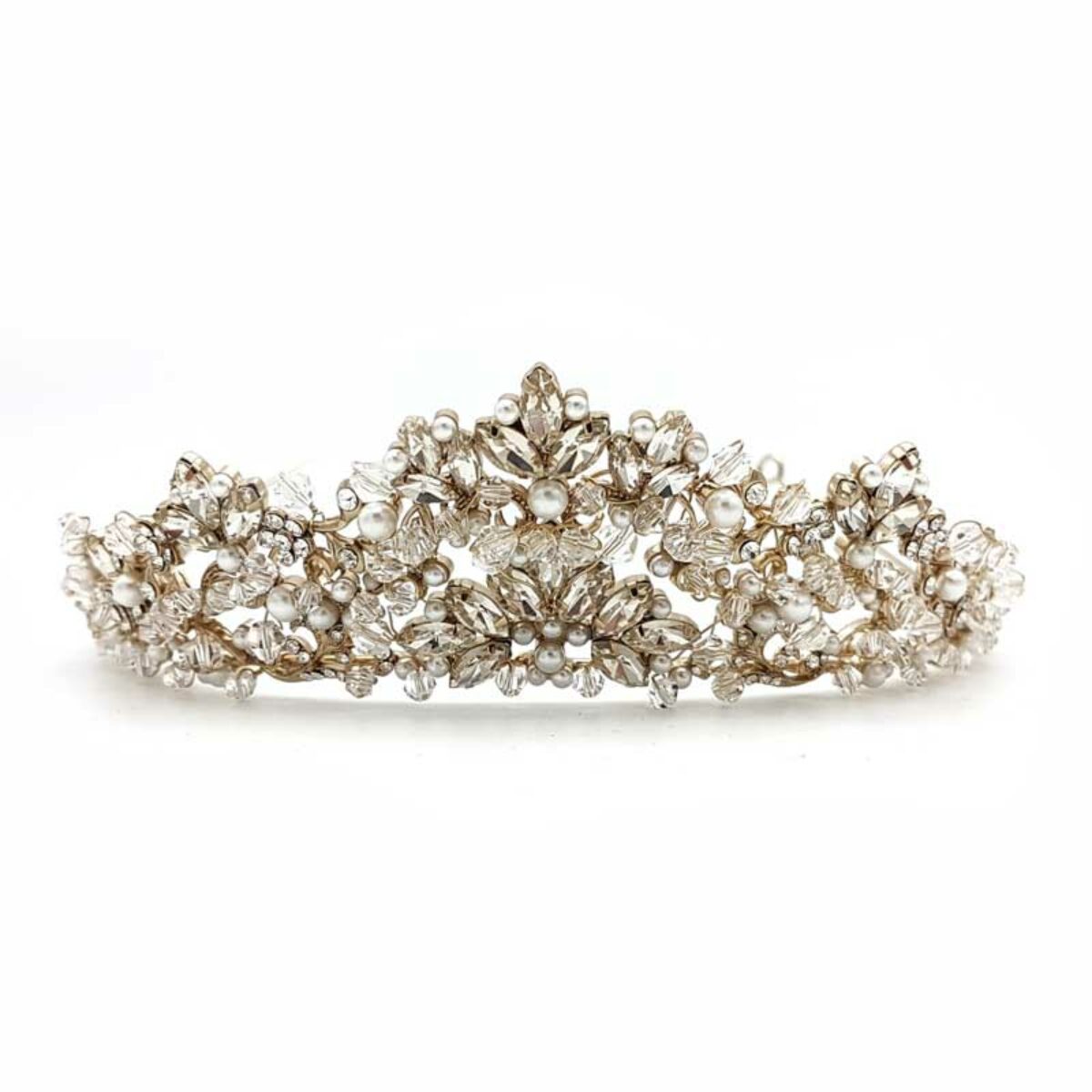 'Rosetta' Pearl & Crystal Bridal Crown (Gold Or Rose Gold) | Glam Couture
