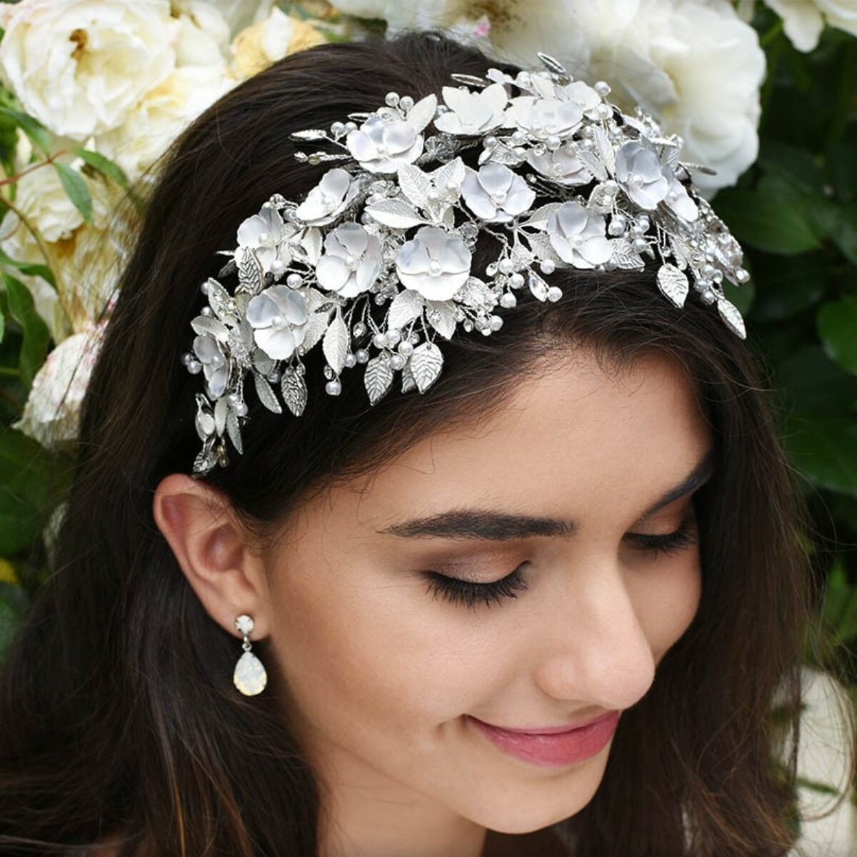 'Camilla' Silver Floral Bridal Headband | Glam Couture