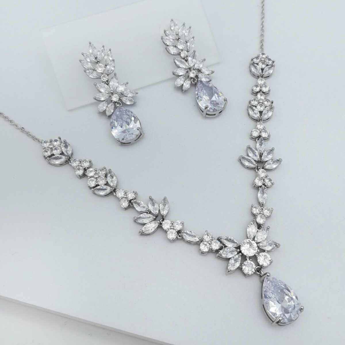 Bridal Necklace Set (Silver) - 'Davina' | Glam Couture